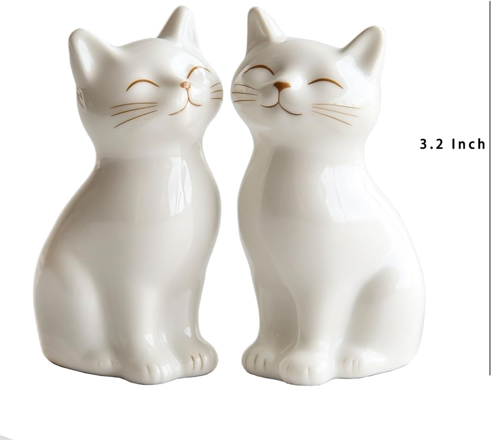 TK Auctions - Ceramic Retro Cat Decor Hand-Painted Cats, 2-Pc