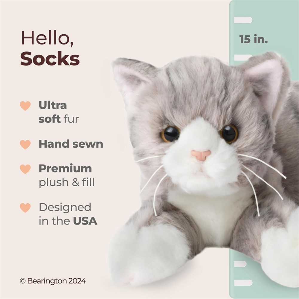 TK Auctions - Bearington Socks Plush Stuffed Animal Grey Striped Tabby ...