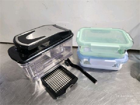 TK Auctions - Miu vegetable chopper & ello glass containers